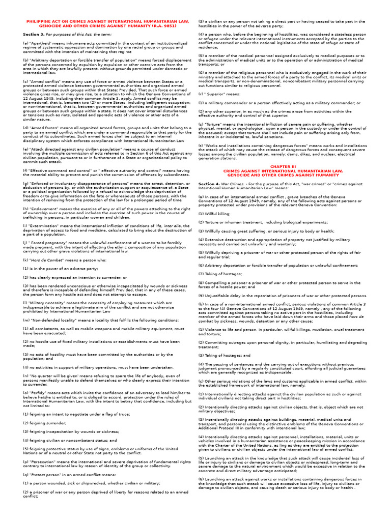 Philippine Act On Crimes Against International Humanitarian Law | PDF ...