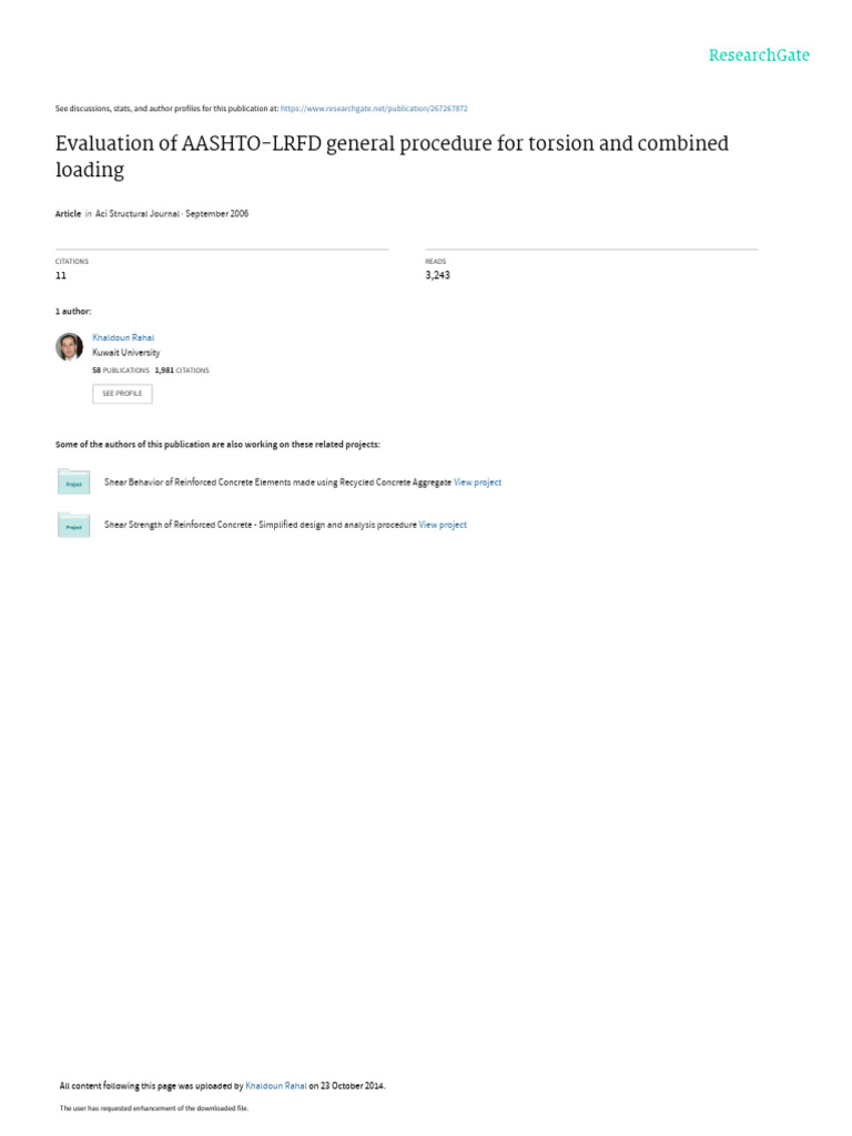 Evaluation of AASHTO-LRFD General Procedure For Torsion and Combined ...