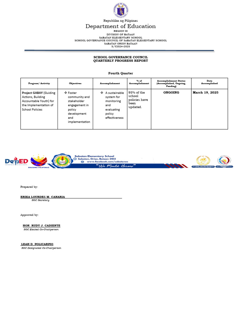 SGC 4THQuarterly Progress Report PROJECT GABAY | PDF