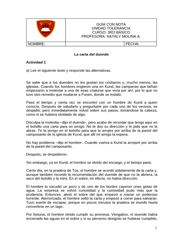 Guia Tolerancia 3ro Basico | PDF