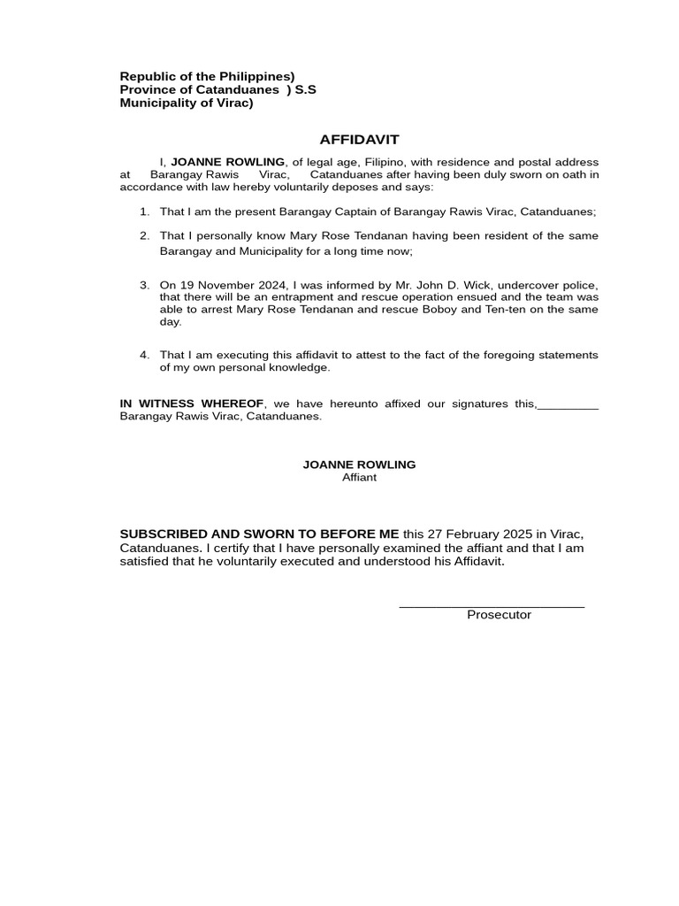 Affidavit of Barangay Captain | PDF