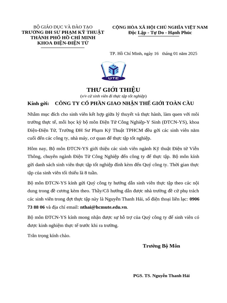 DTCN-YS - TTTN - DTCN-Thu Gioi Thieu - 1-2025 | PDF