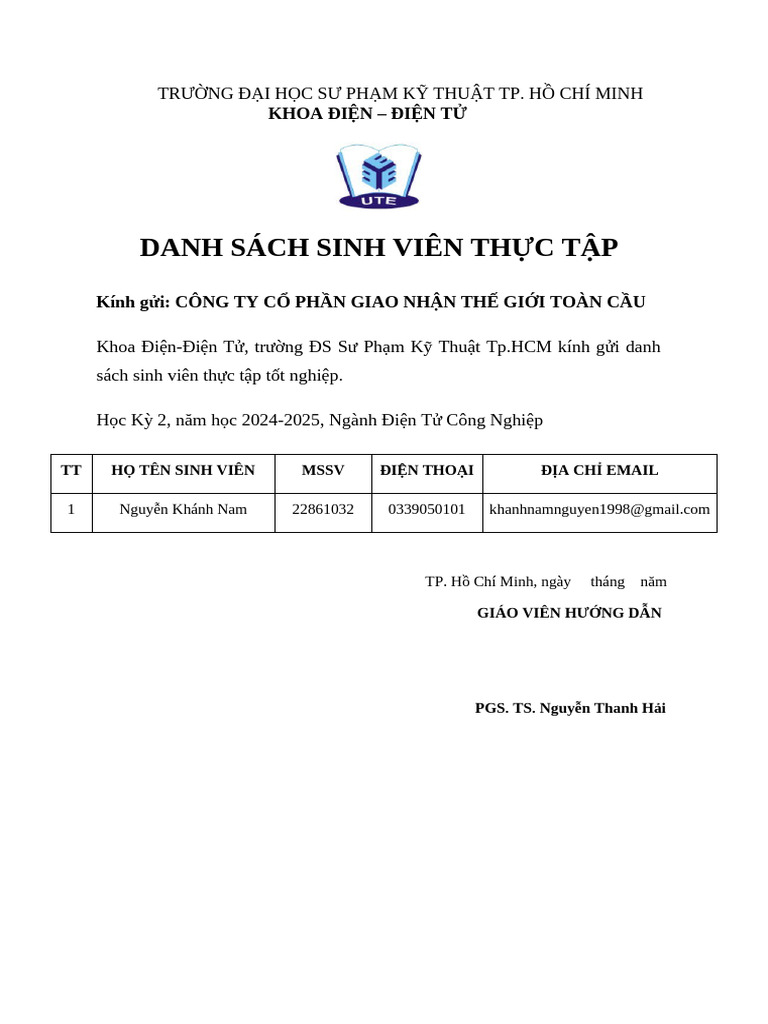 MAU-BM DTCN-YS-TTTN-DTCN - Danh Sach SV-1-2025 | PDF