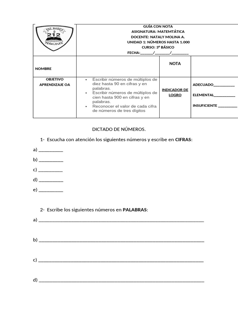 Guía Con Nota Matematica | PDF