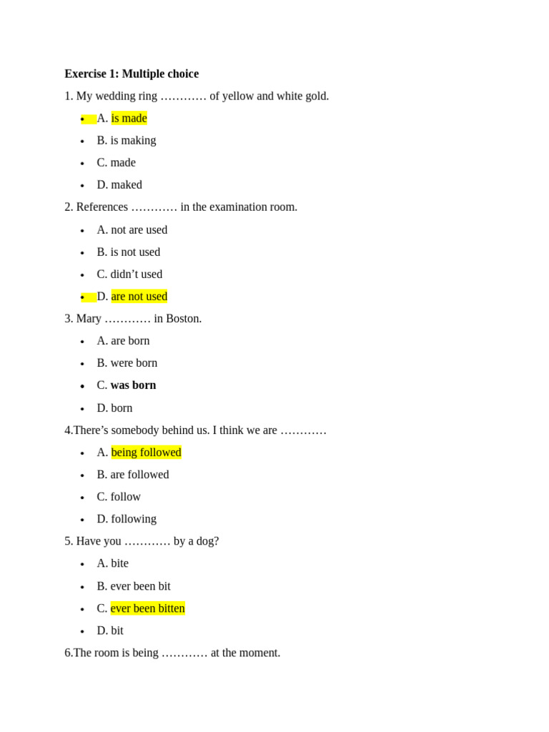 TRẮC NGHIỆM CÂU BỊ ĐỘNG | PDF