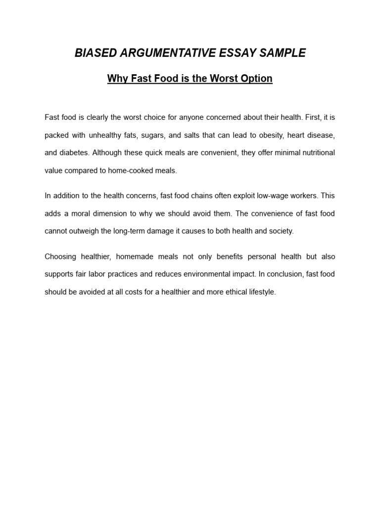 Biased Argumentative Essay Example | PDF