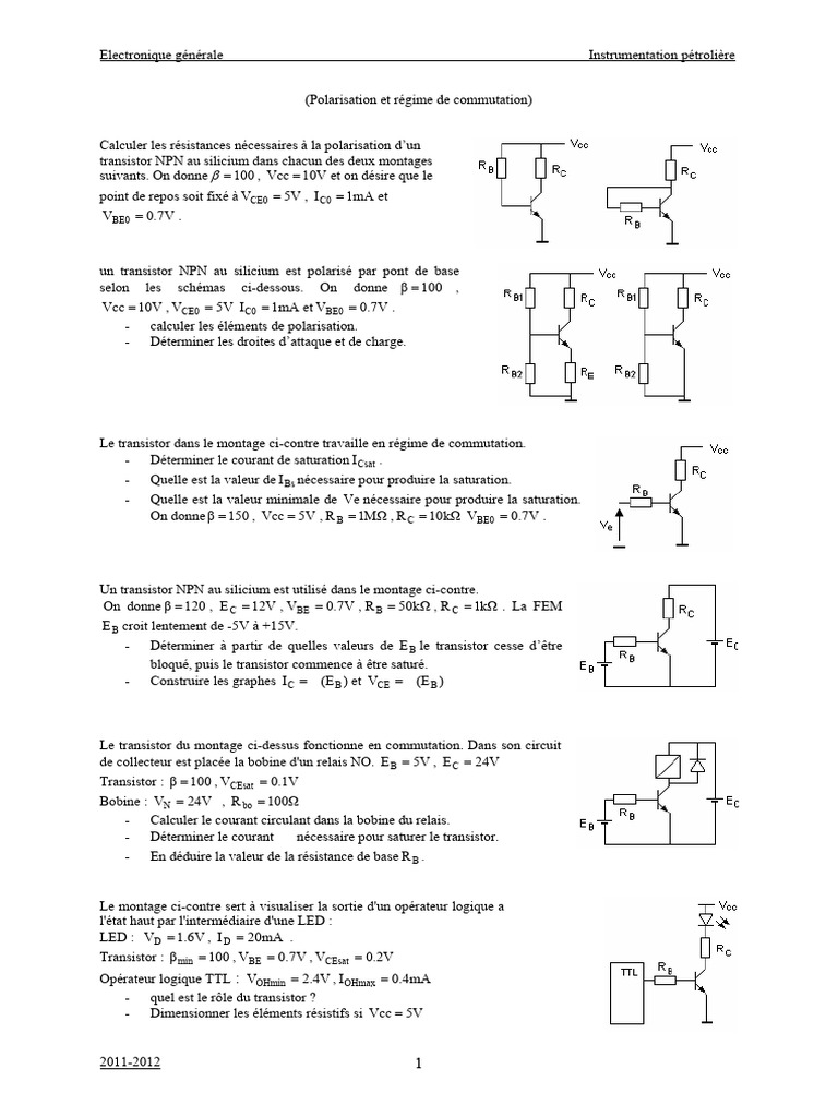 Transistor TD Corrige | PDF | Transistor bipolaire | Équipements électriques