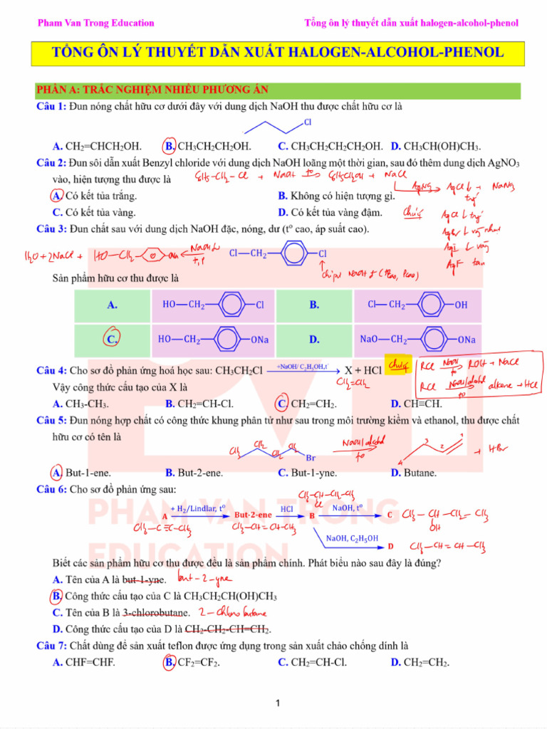 TỔNG ÔN DẪN XUẤT HALOGEN-ALCOHOL-PHENOL-VIẾT TAY | PDF