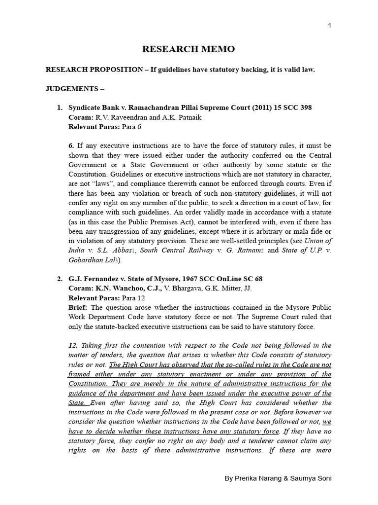 Research Memo - Validity of Statutory Guidelines | PDF | Constitution ...