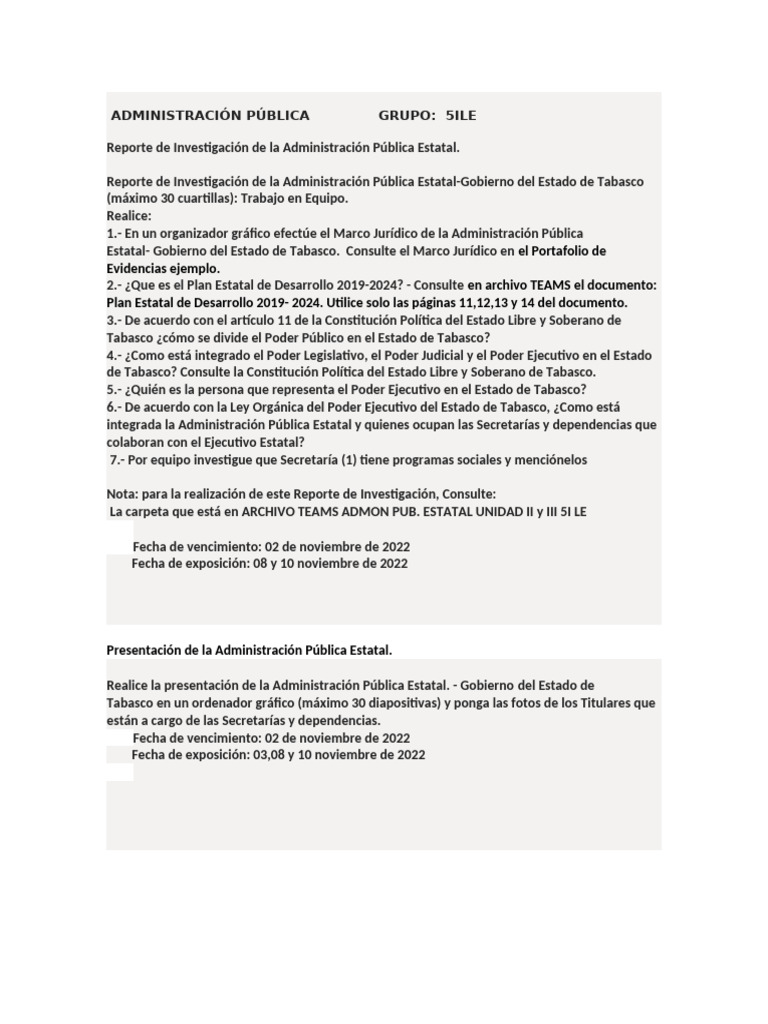 REPORTE DE INV. UNIDAD II y III ADMON PUB. ESTATAL 5ILE | PDF