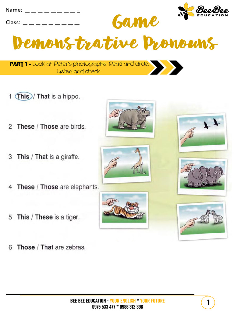 Demonstrative Pronouns Game Activities | PDF