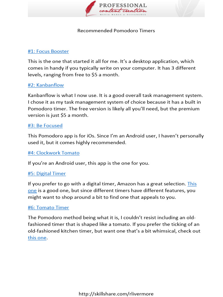 Pomodoro Timers | PDF