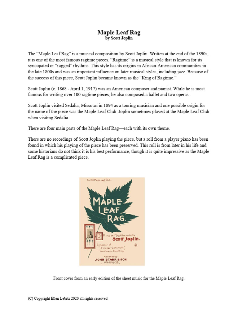 Scott Joplin's Maple Leaf Rag Explained | PDF