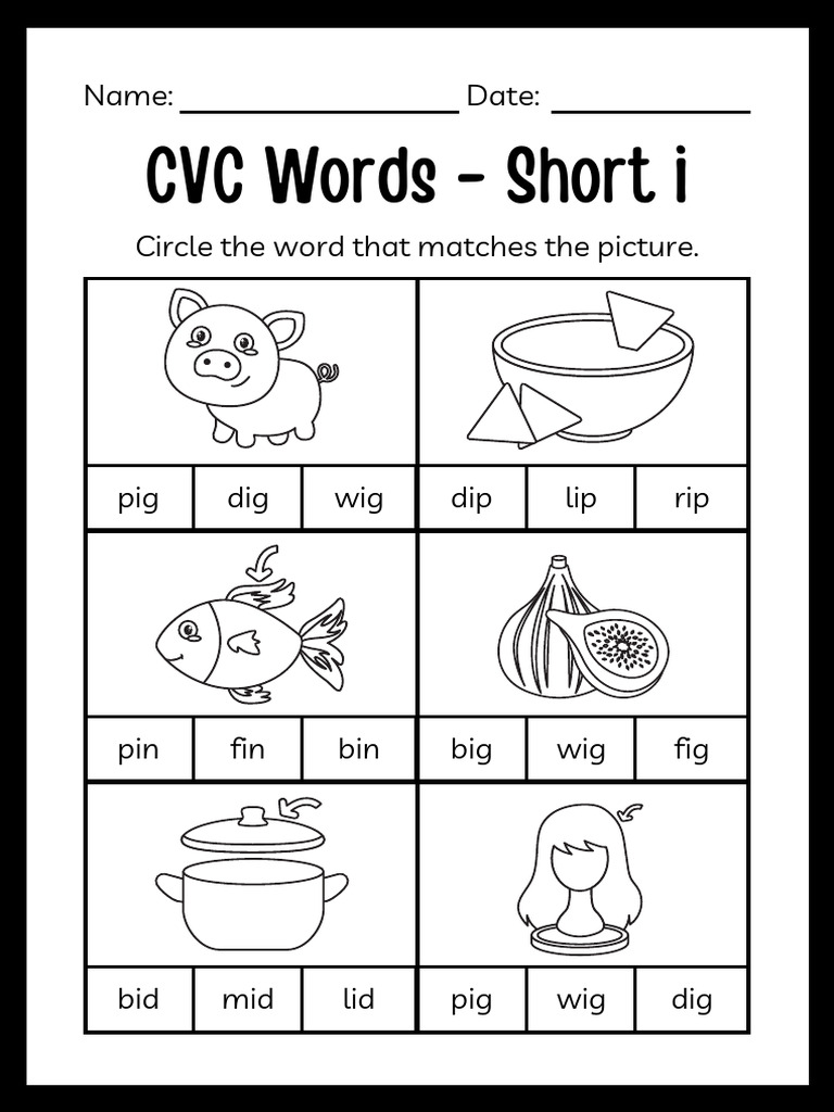 CVC Short Vowel I Worksheet For Kindergarten Reading | PDF
