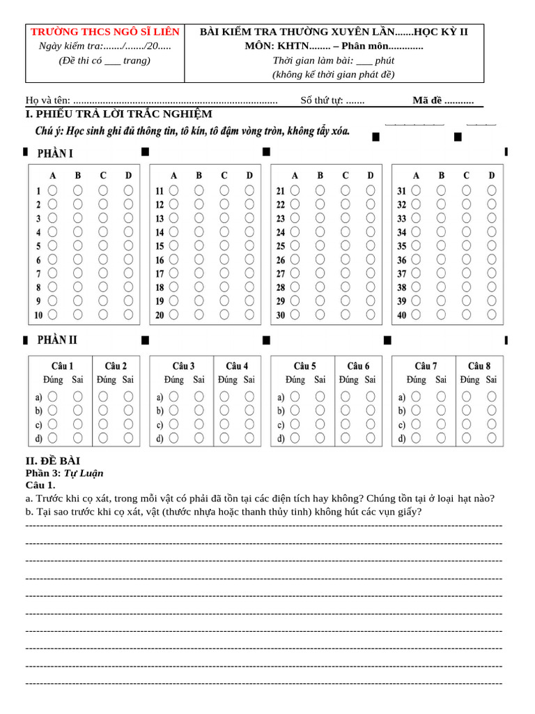 KHTN 8 - KTra TXuyen CĐ7 - Bai 20 21 - Bai 1 | PDF