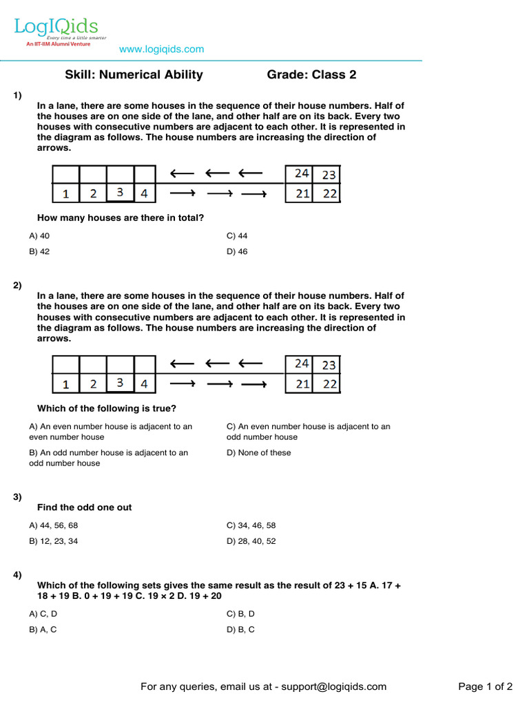 Class 2 - Worksheet No 9 - Numerical Ability - Easy | PDF | Mathematics ...