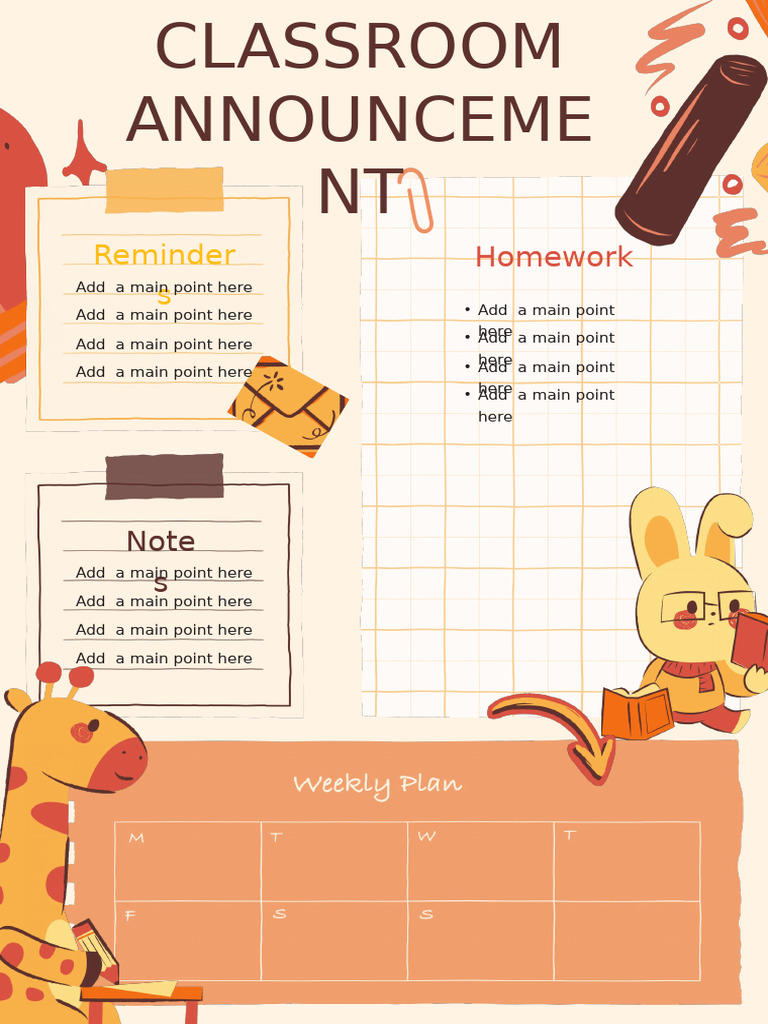 Illustrated Classroom Announcement Poster | PDF