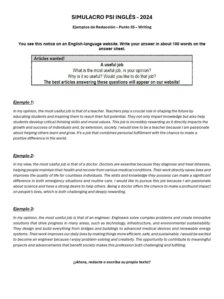 Ejemplos de Redacción - Punto 35 - Writing | PDF