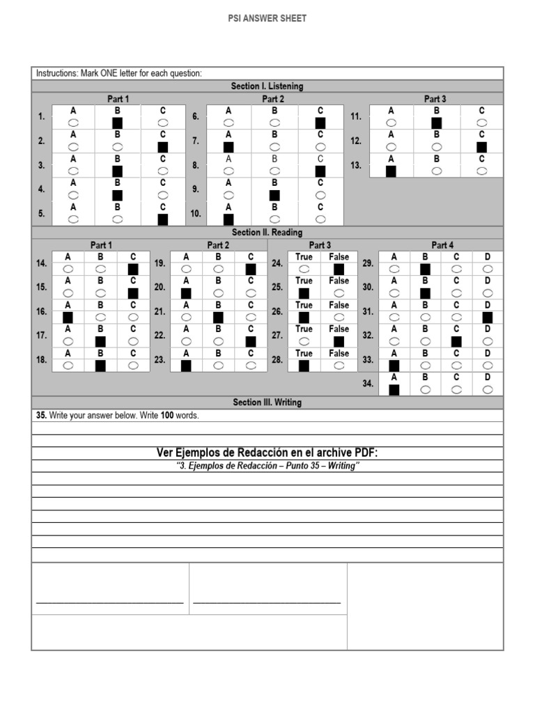 HOJA - RESPUESTAS CORRECTAS - Simulacro - 1 - 2024-2 | PDF