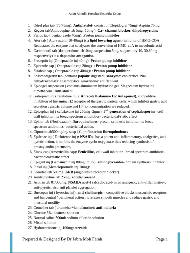 Adan Abdulle Hospital- Essential Drugs (1) (1) (3) (1) (3)-1 | PDF | Drugs