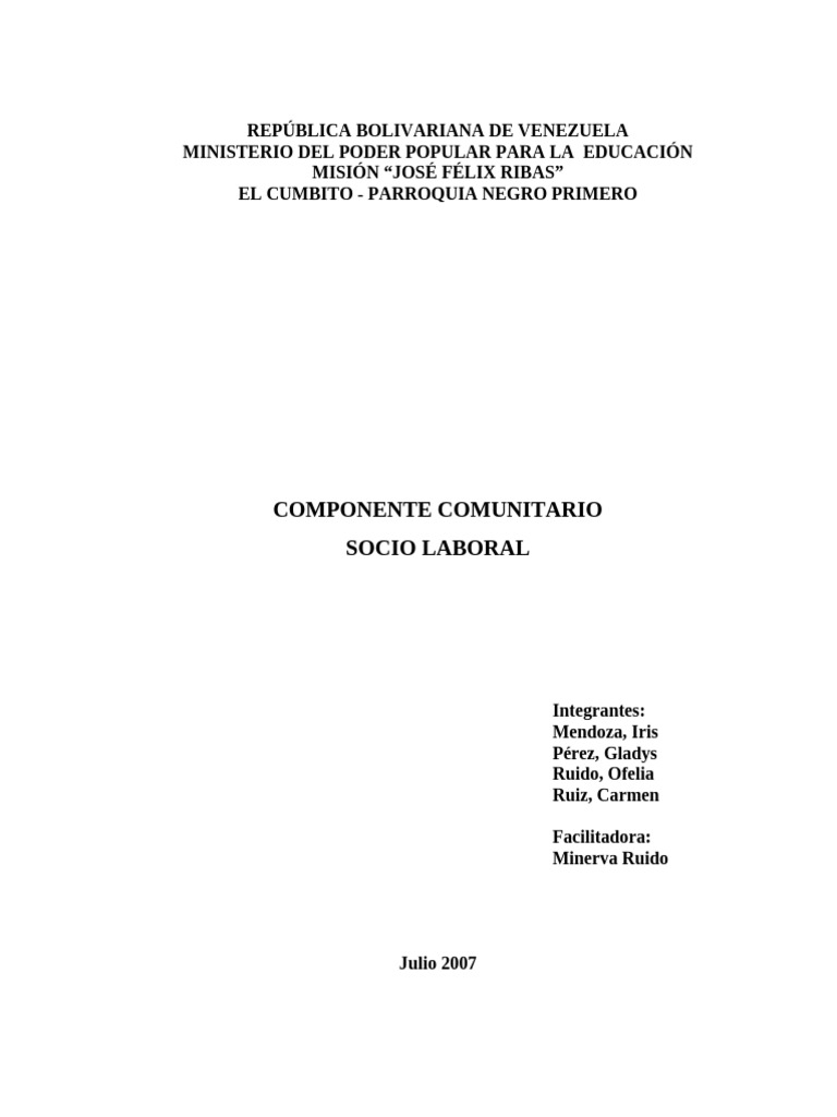 El Cumbito COMPONENTE COMUNITARIO SOCIO LABORAL | PDF | Deforestación ...