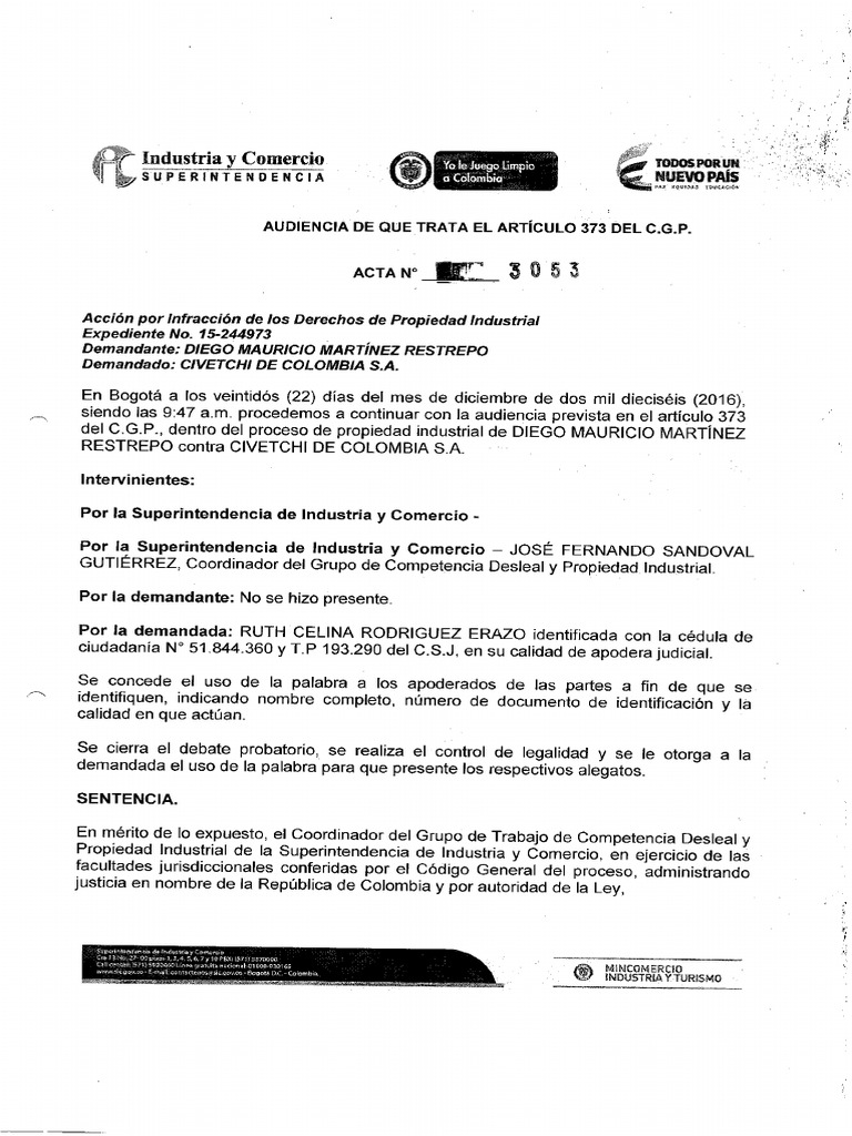 Acta Super. Ind. y Cio. Sentencia | PDF