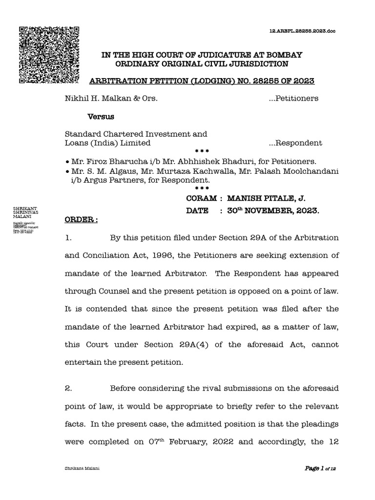 29A Arbitration Mandate Extension Judgment | PDF | Arbitral Tribunal ...