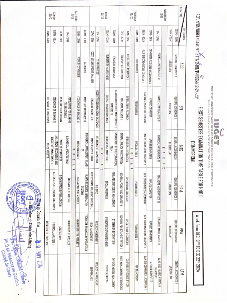 HND 2 Day Examination Timetable | PDF