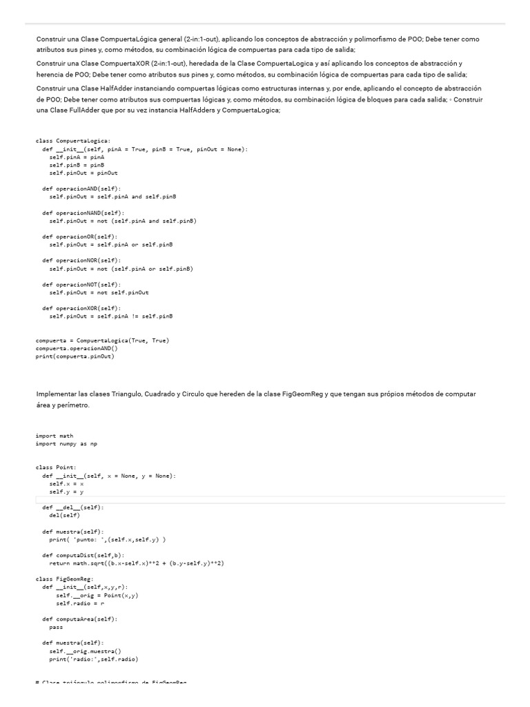 Ejercicios Compuertas y Clases Prog3 | PDF | Programación orientada a objetos | Ingeniería ...