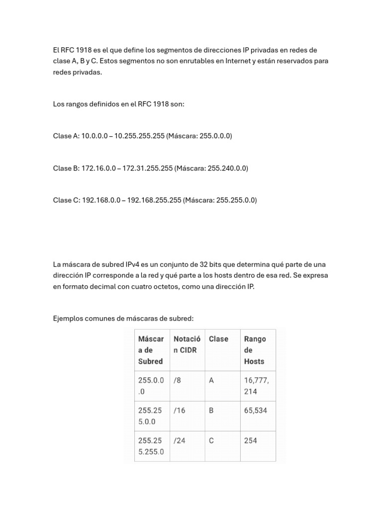 Direcciones IP Privadas y Multicast en RFC 1918 | PDF