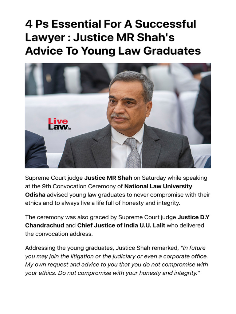 4 Ps Essential For A Successful Lawyer: Justice MR Shah's Advice To ...
