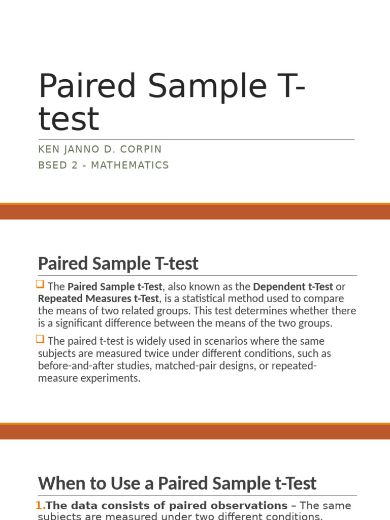 Understanding Paired Sample T-Test | PDF | Student's T Test | Sampling ...