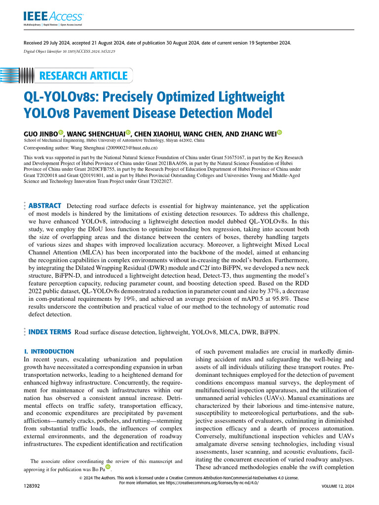 QL-YOLOv8s Precisely Optimized Lightweight YOLOv8 Pavement Disease Detection Model | PDF ...