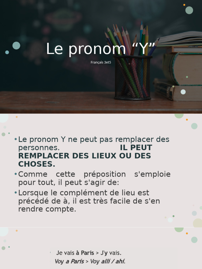 Le Pronom Y | PDF