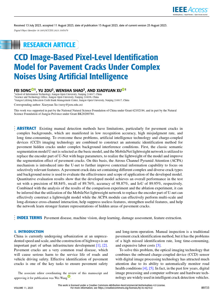CCD Image-Based Pixel-Level Identification Model For Pavement Cracks Under Complex Noises Using ...