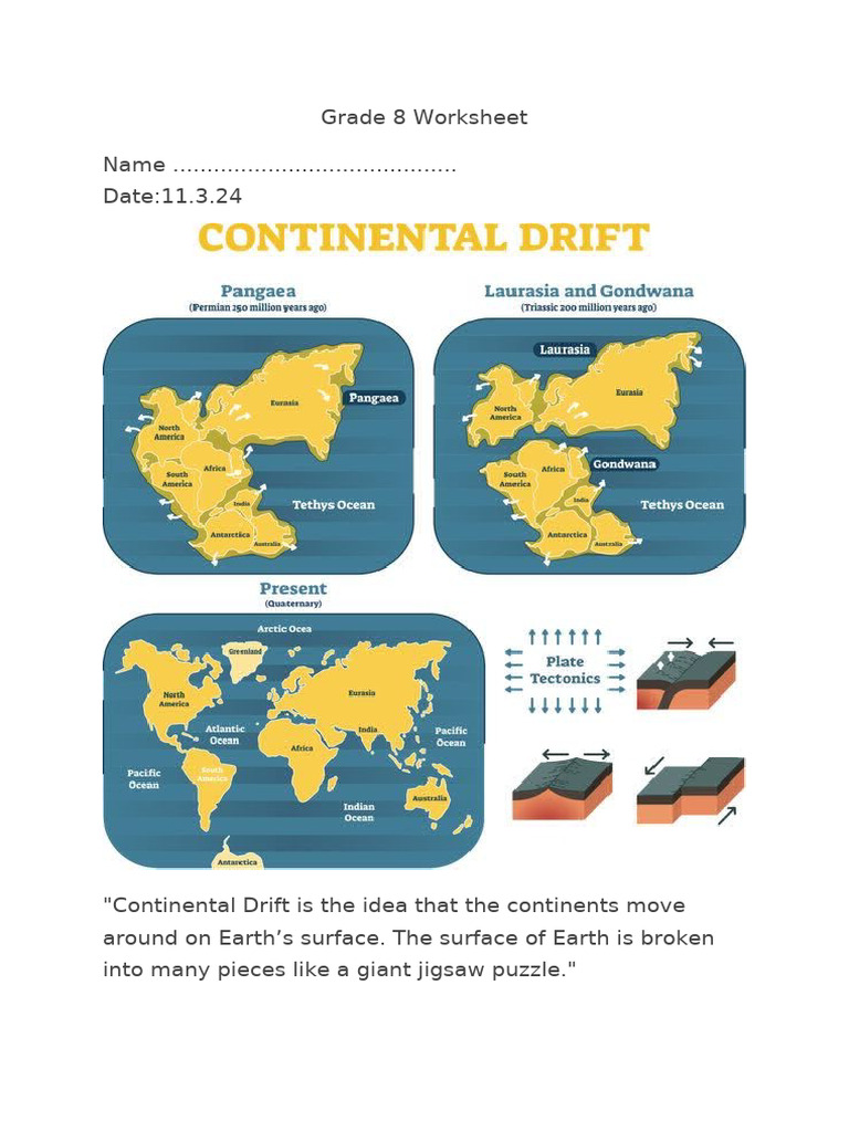 Continental Drift - Worksheet | PDF | Plate Tectonics | Continent