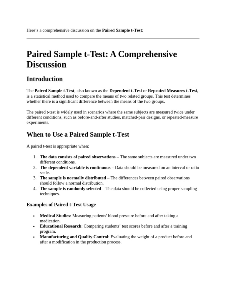 Paired Sample T-Test | PDF | Student's T Test | Sampling (Statistics)