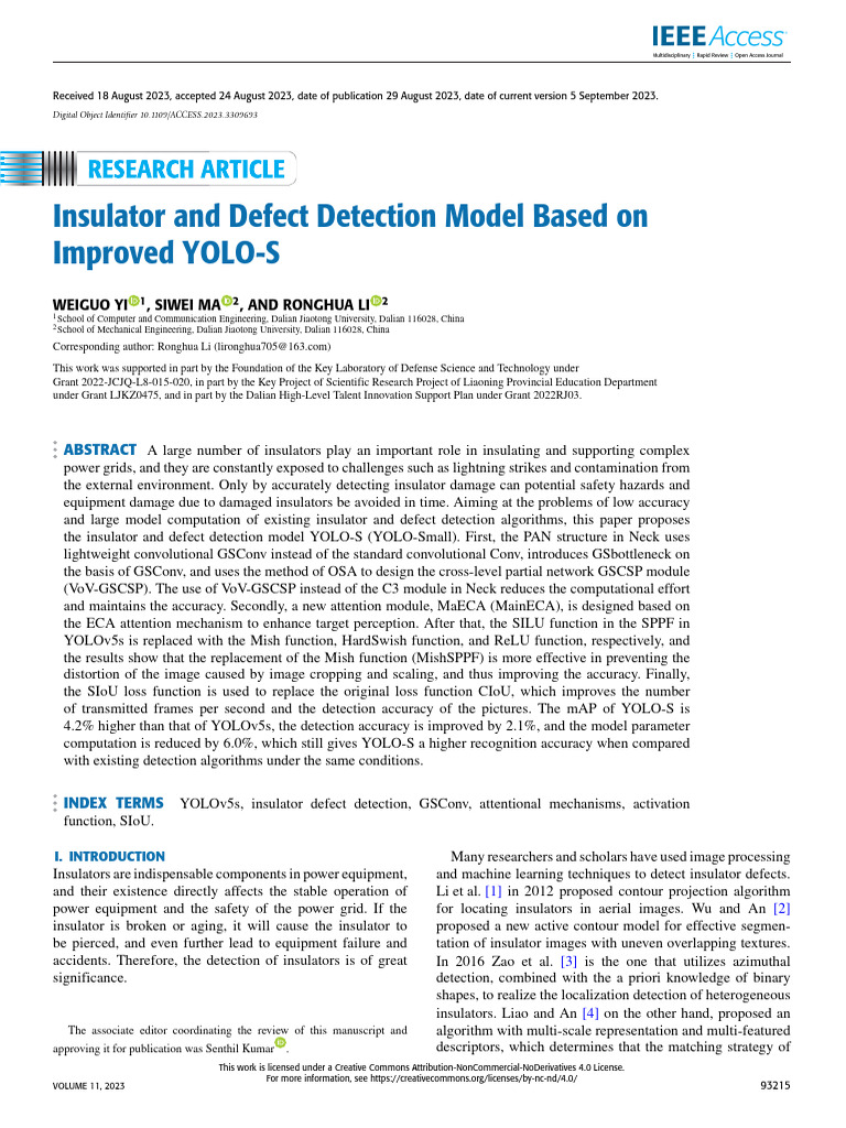 Insulator and Defect Detection Model Based On Improved Yolo-S | PDF | Accuracy And Precision ...