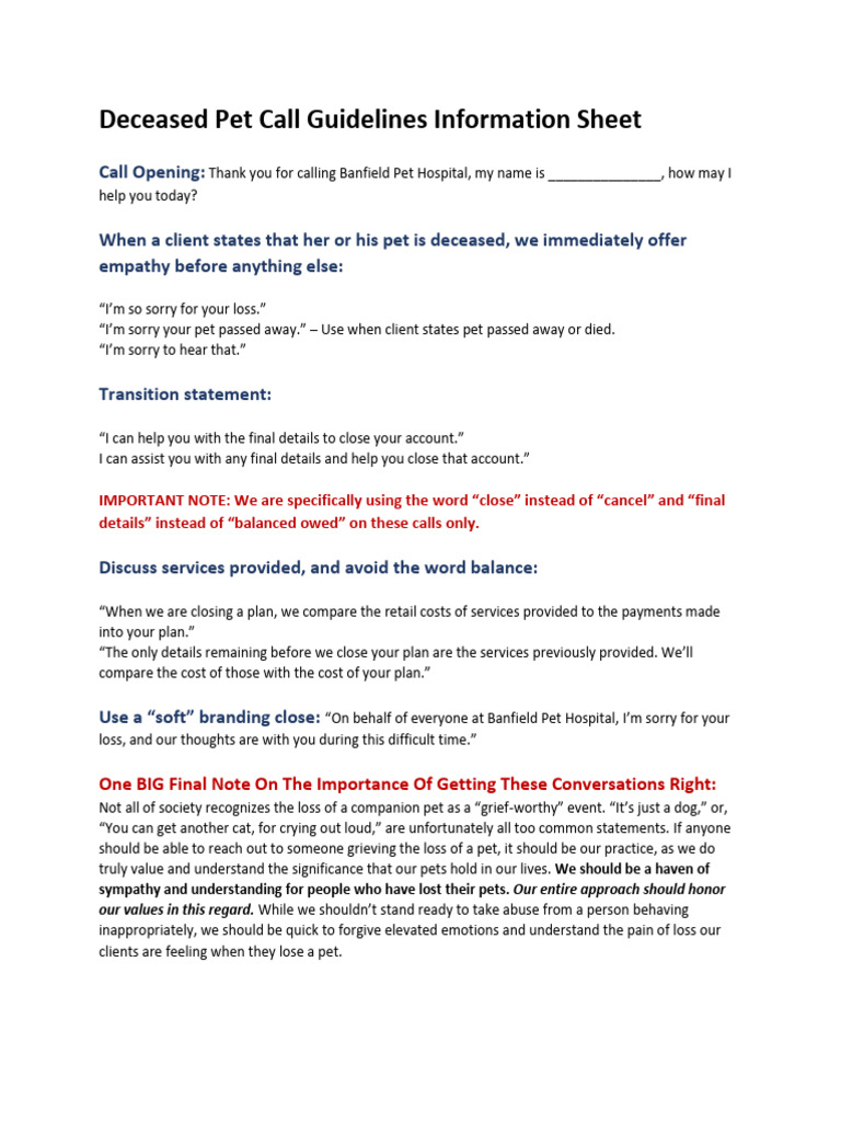 Deceased Pet Call Protocols | PDF | Grief | Emotions
