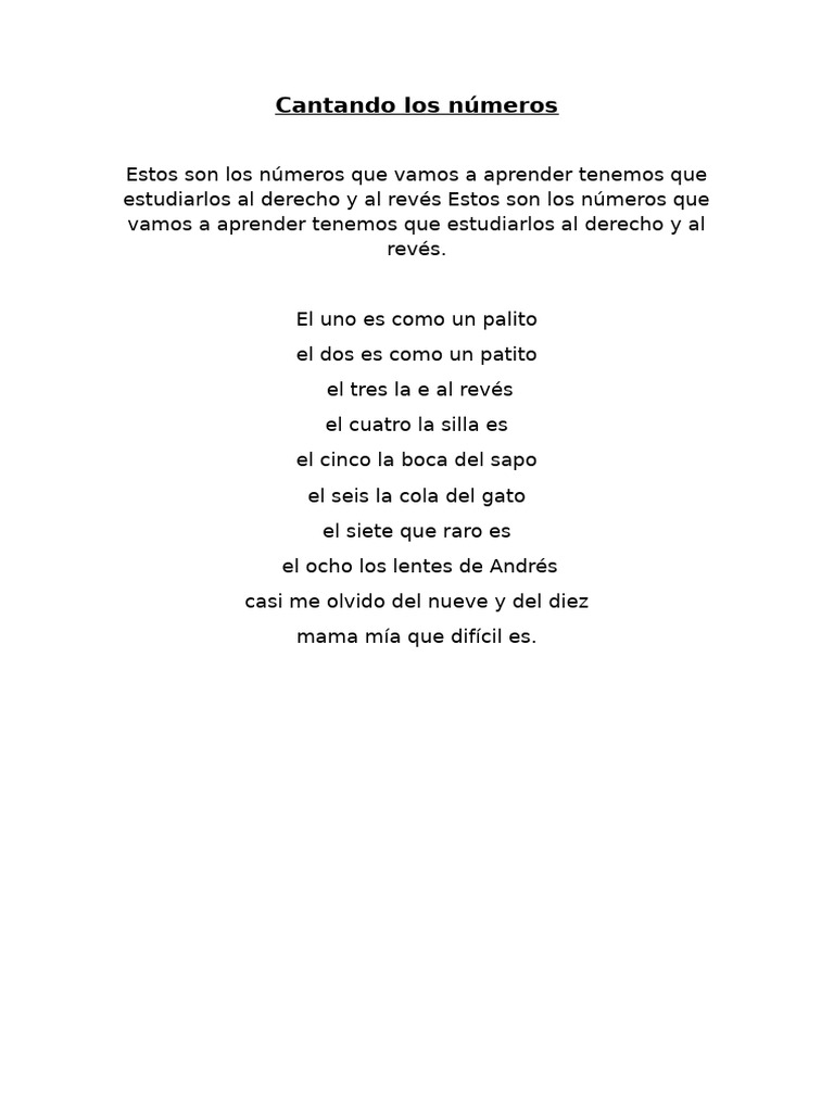 Aprendiendo Números con Rimas | PDF