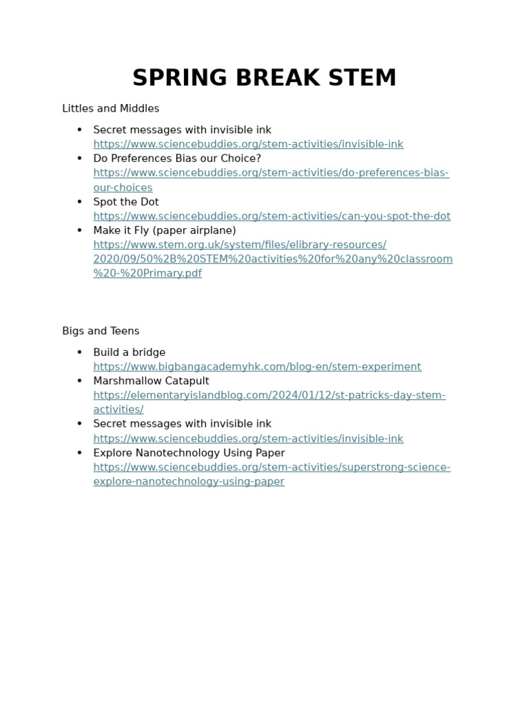 Stem For Spring Break | PDF