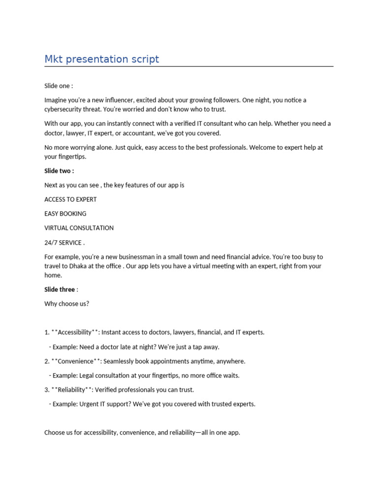 Mkt presentation script | PDF
