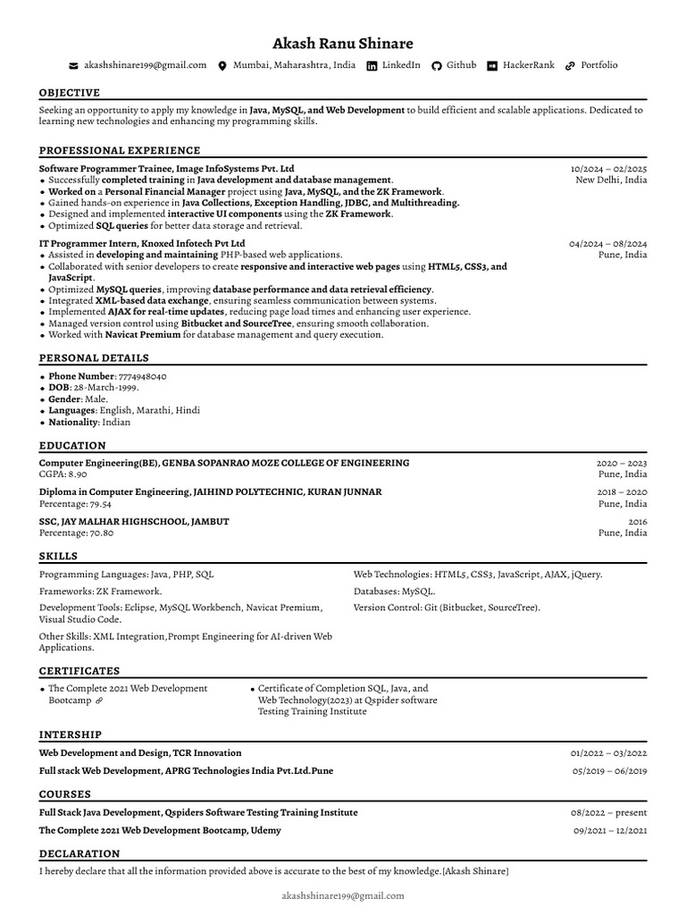 Akash Shinare Resume M | PDF | Databases | My Sql