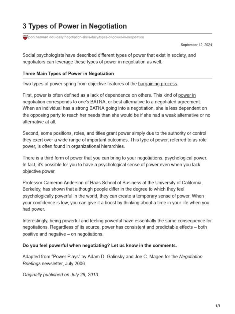 3 Types of Power in Negotiation | PDF