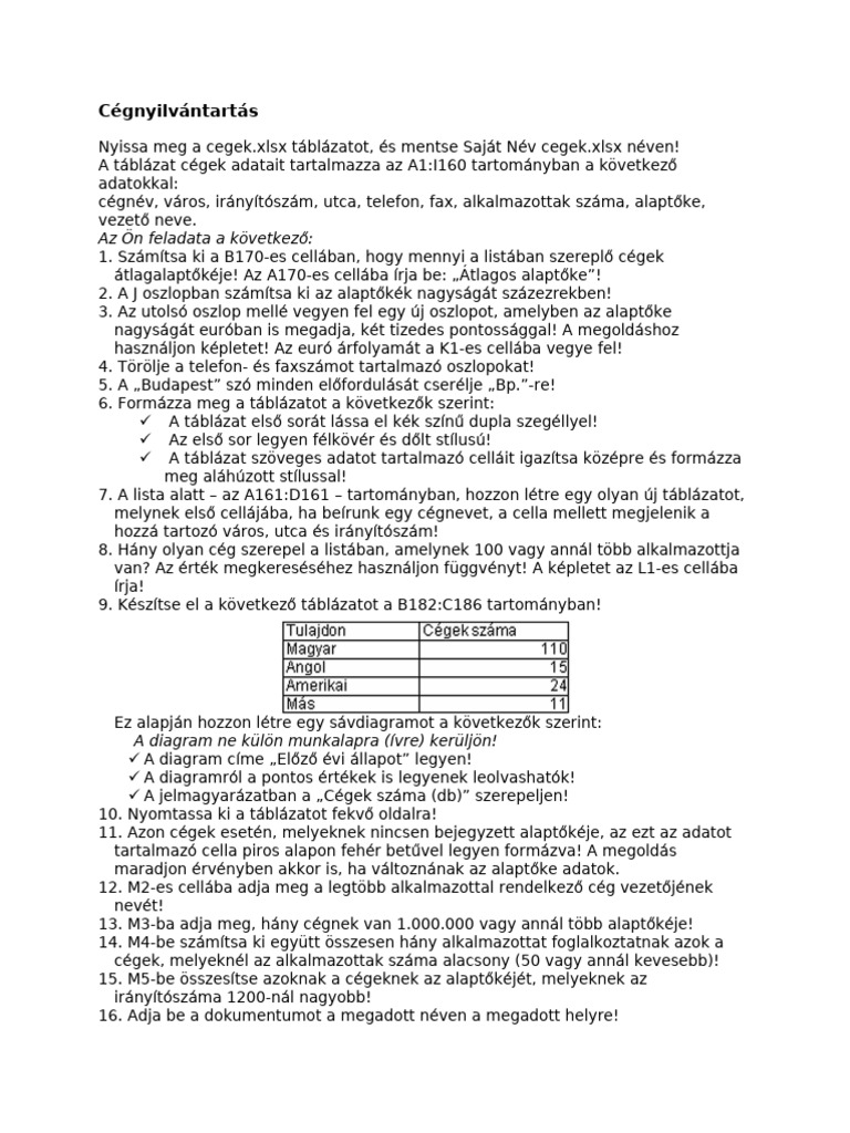 Cégnyilvántartás Feladat | PDF