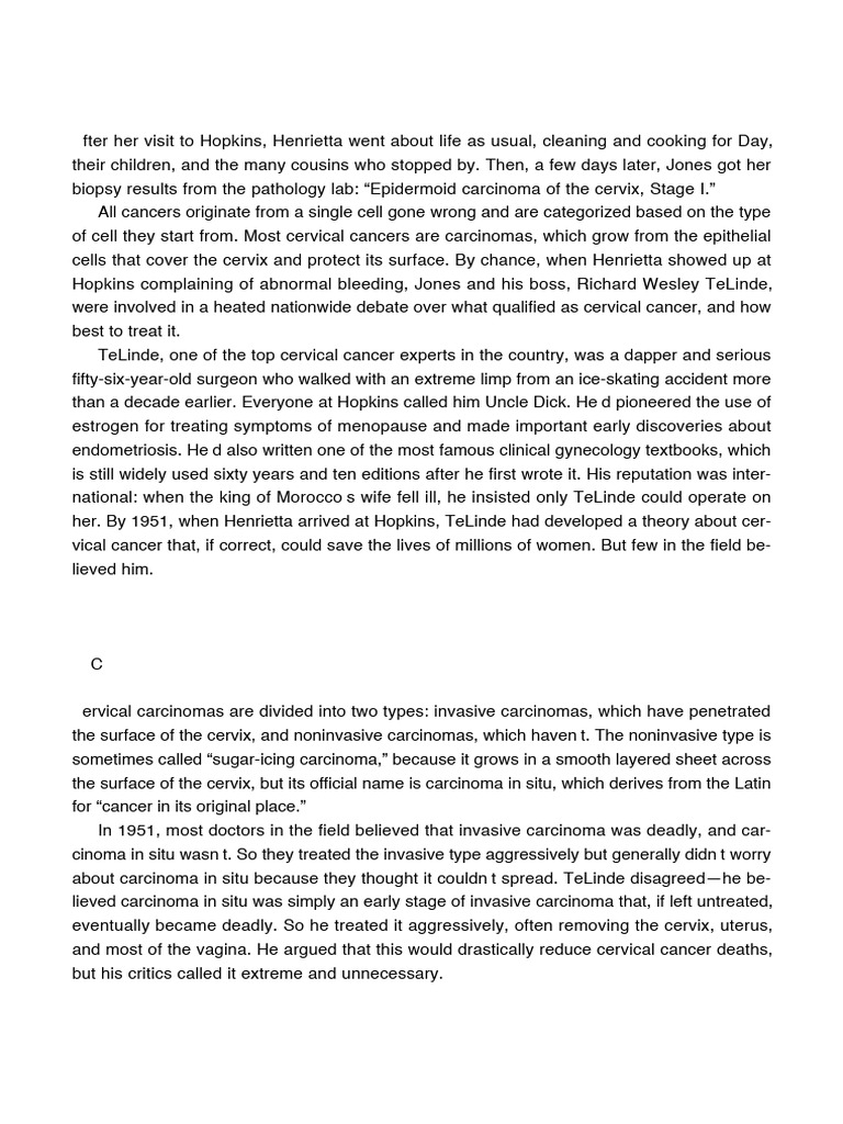 Henrietta Lacks and Cervical Cancer Research | PDF | Cervical Cancer ...
