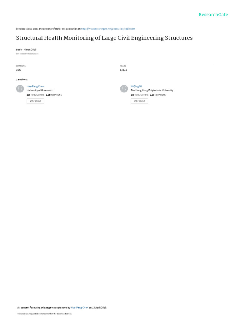 Chen, Hua-Peng. Structural Health Monitoring of Large Civil Engineering ...