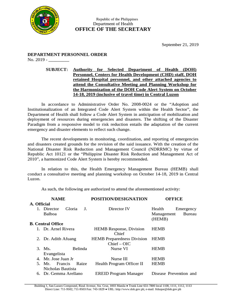 [ISSUANCE] DPO Code Alert Workshop | PDF | Philippines | Health Economics