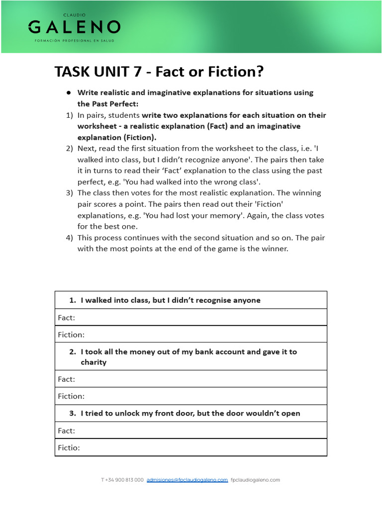 TASK UNIT 7 - Fact or Fiction | PDF