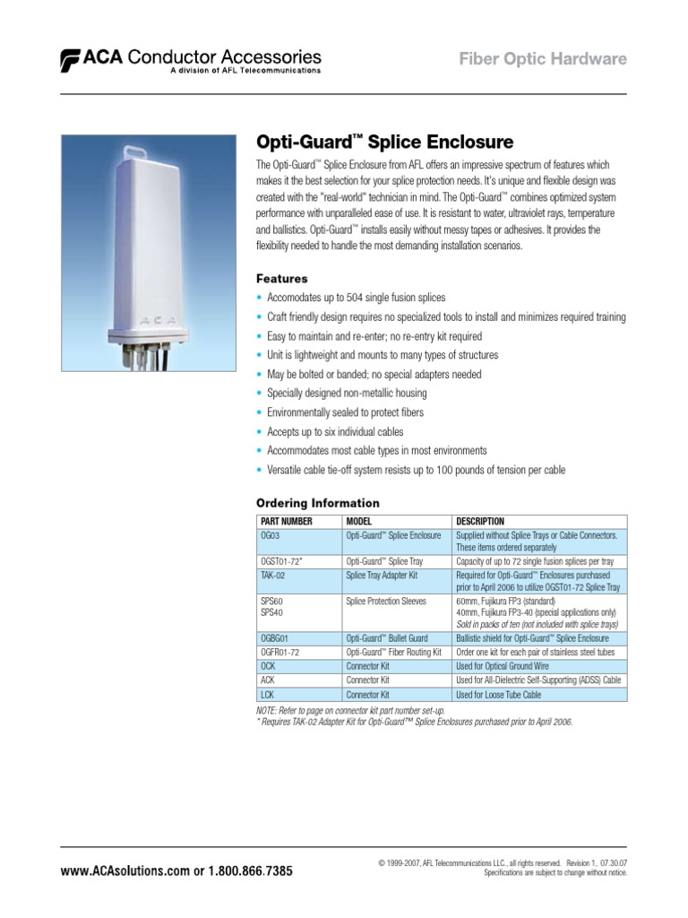OptiGuard SpliceEnclosure | PDF | Optical Fiber | Equipment
